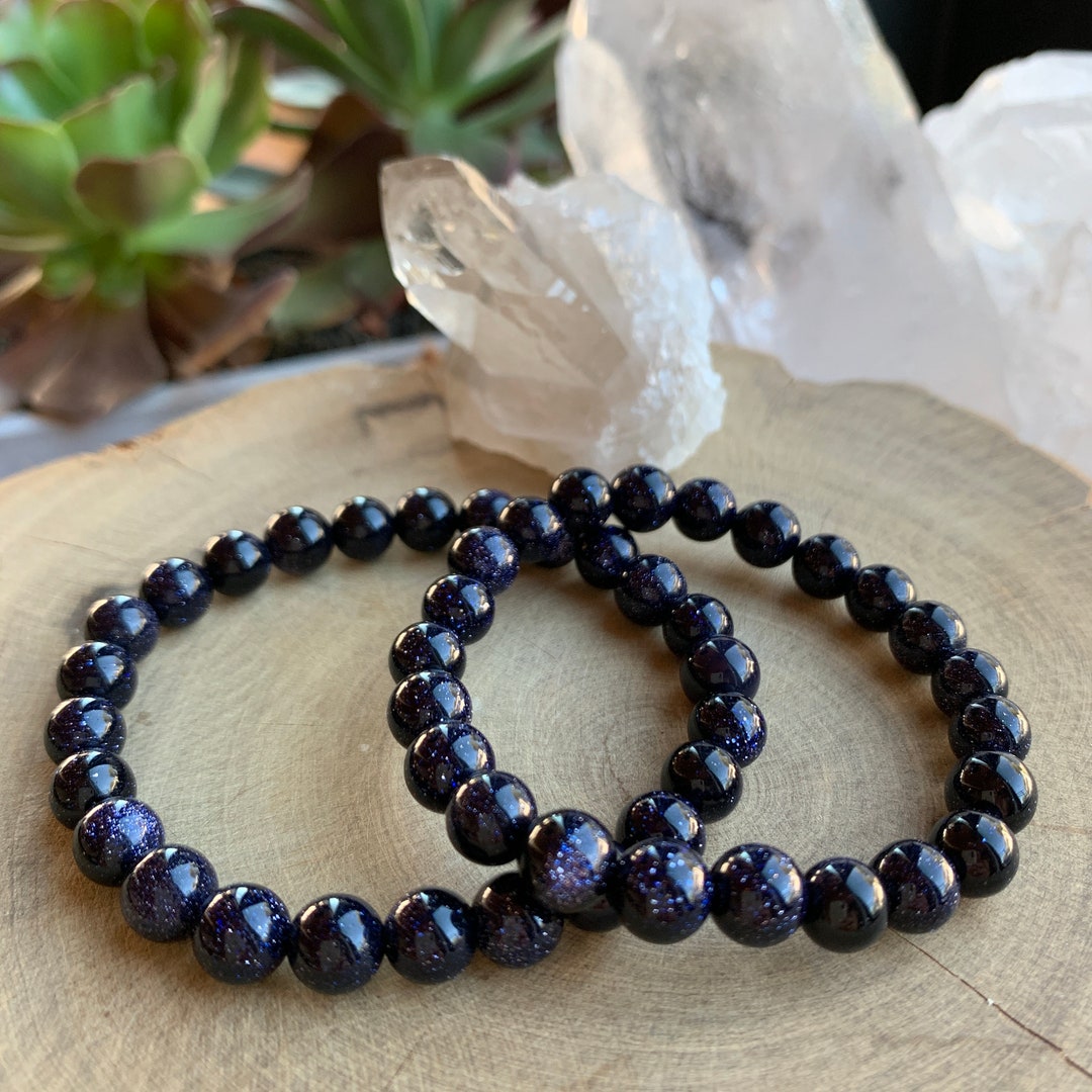 Bracelet de perles Blue Goldstone, chakra sacré et chakra de la gorge ...