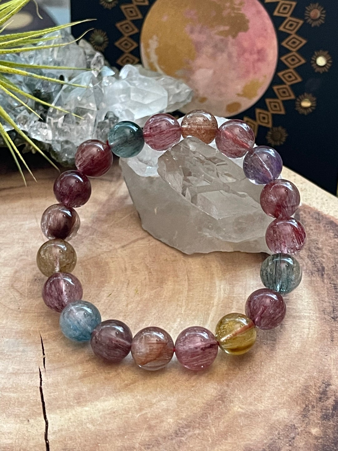 Natural Rainbow Rutile Quartz Bead Bracelet, Beaded Bracelet - Etsy