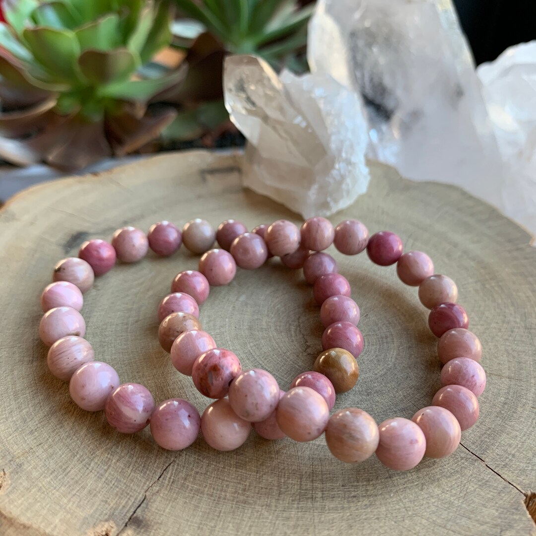 Genuine Rhodonite Bead Bracelet. Beaded Bracelet, Heart Chakra, Root ...