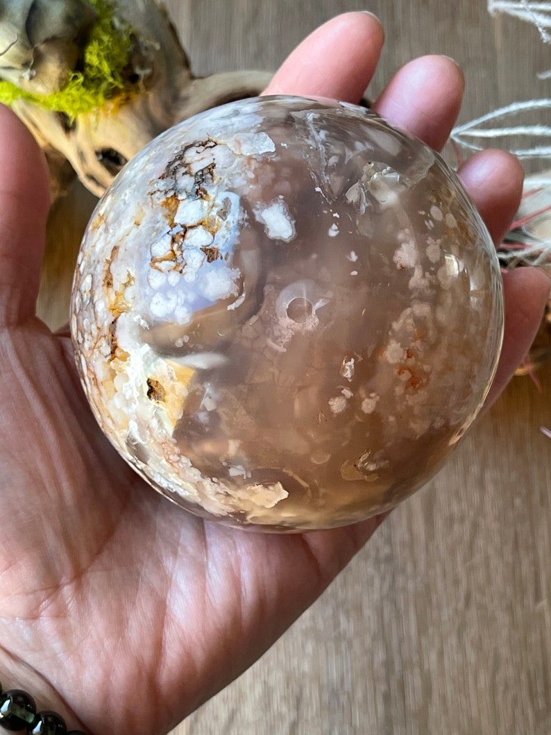 Large Beautiful Flower Agate Sphere, Grounding Stone, Healing Stone ...