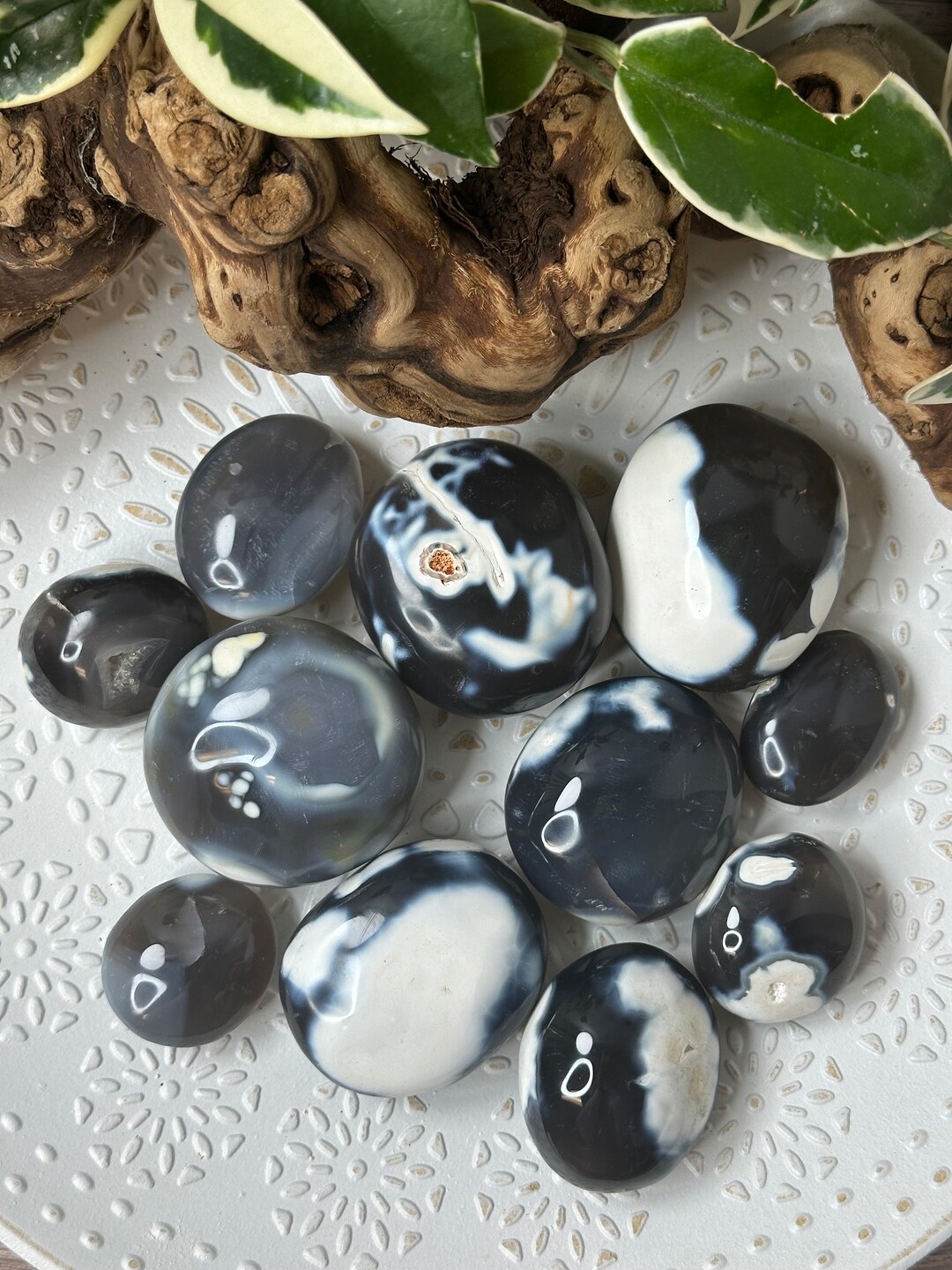 Black Orca, Grey Orca Agate Palm Stones, Healing Stones, Reiki Healing ...