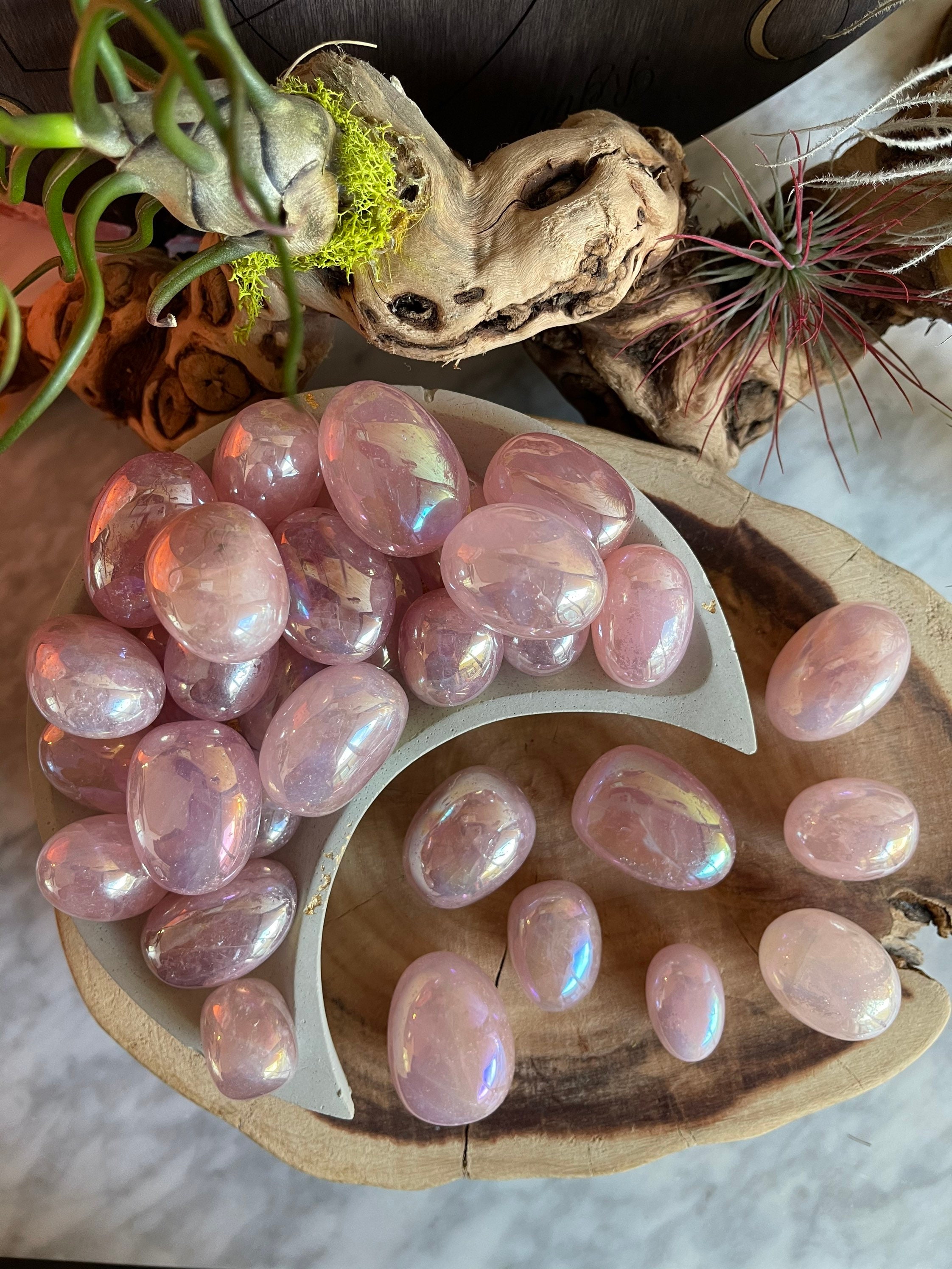 Titanium Aura Rose Quartz Tumbled Stones, Heart Chakra - Etsy