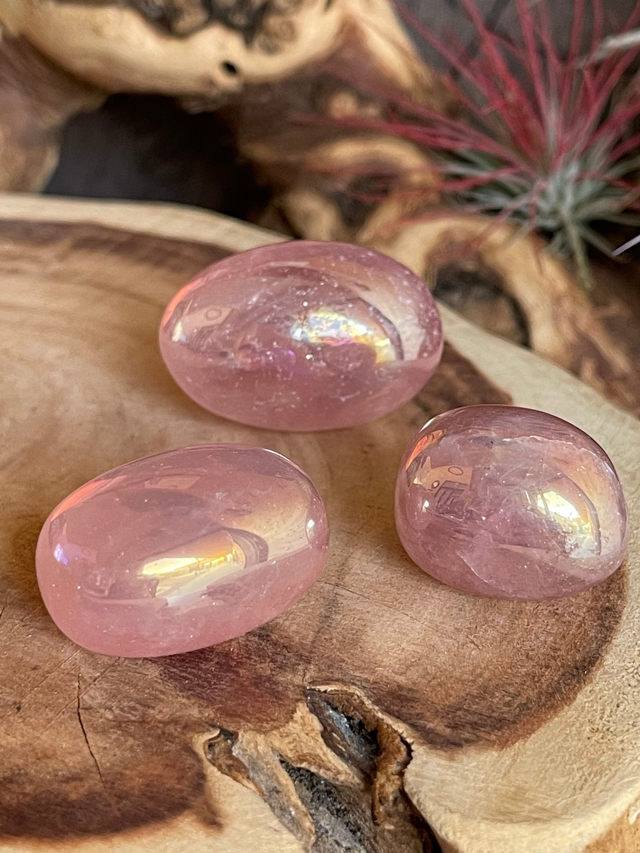 Titanium Aura Rose Quartz Tumbled Stones Heart Chakra | Etsy