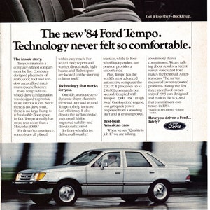 1984 Ford Tempo-technology Never Felt This Good Buckle Up-original ...