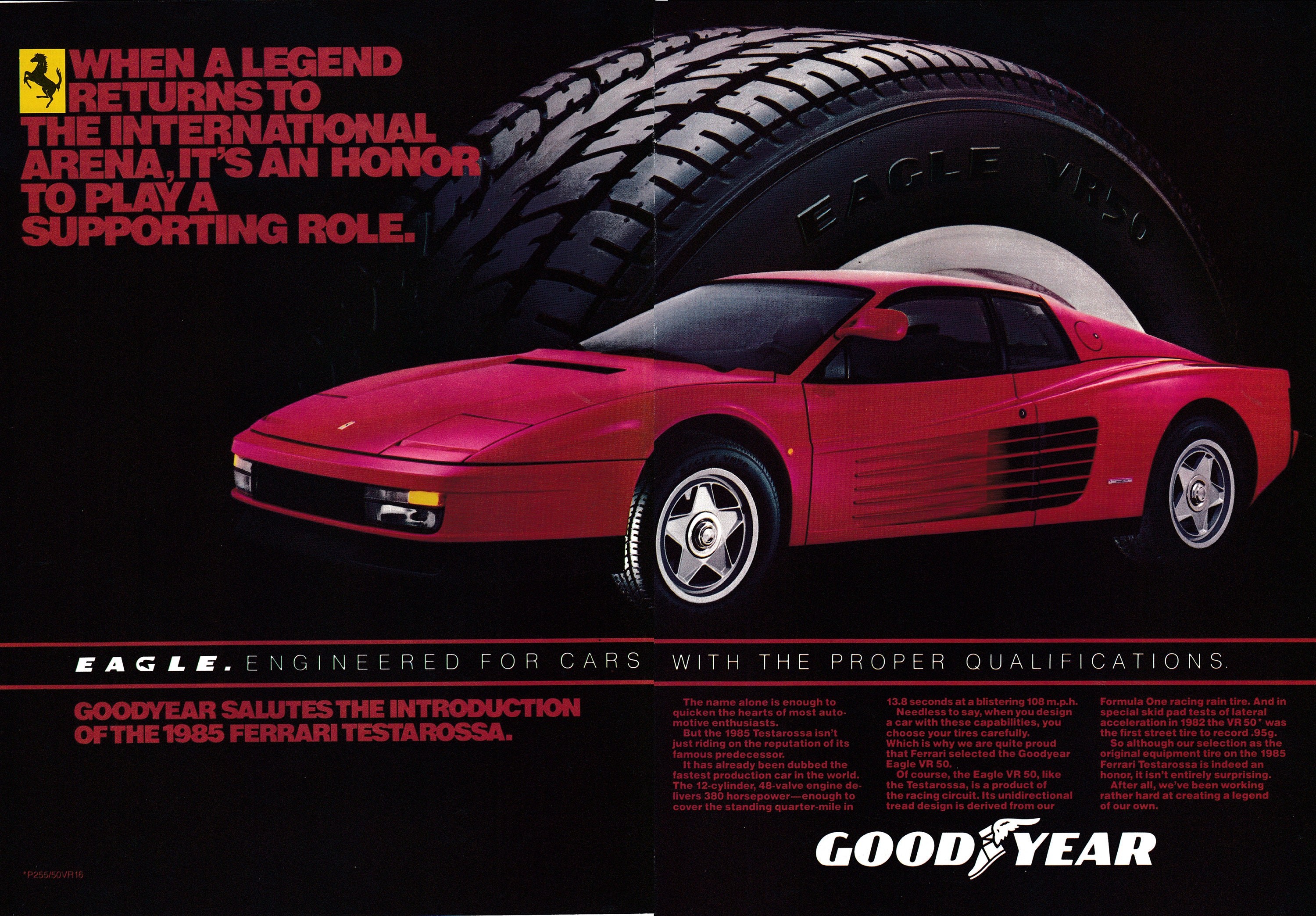 1985 Ferrari Testarossa the Legend Goodyear Tire Original 2 Page ...