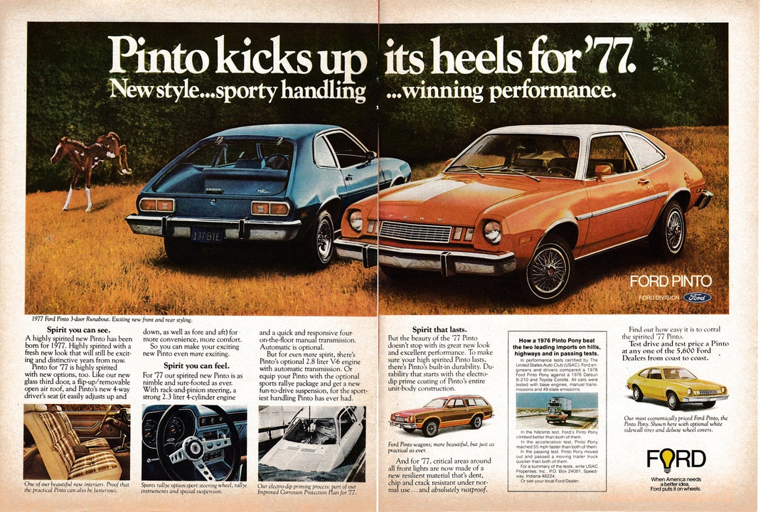1977 Ford Pinto-new Style-2.8 Liter V-6 Original 2 Page Magazine Ad ...