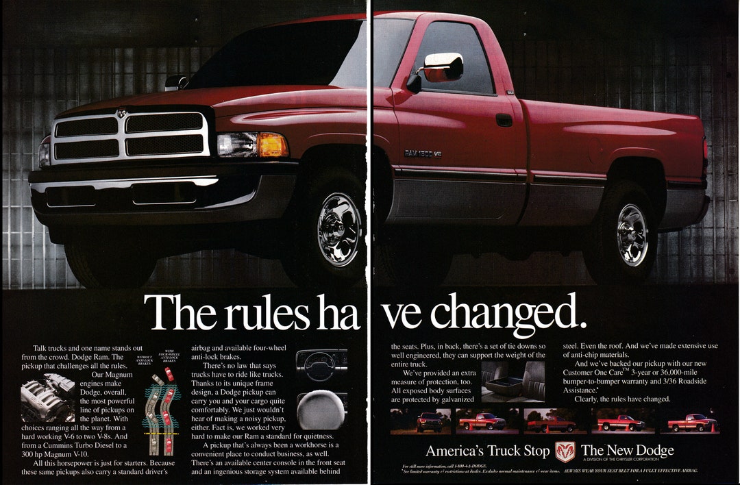 1995 Dodge Ram 1500 Pickup Truck V-8 Original 2 Page Magazine Ad - Etsy
