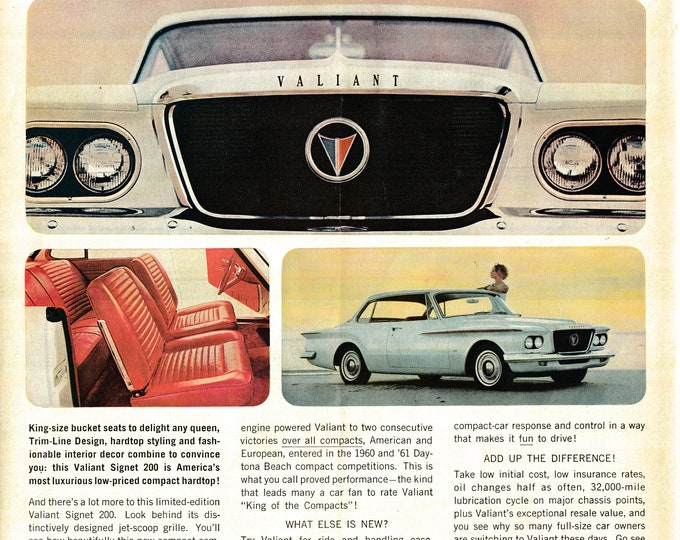 1962 Chrysler Valiant Signet 200-170 Ci-red Buckets-original 13.5 * 10. ...