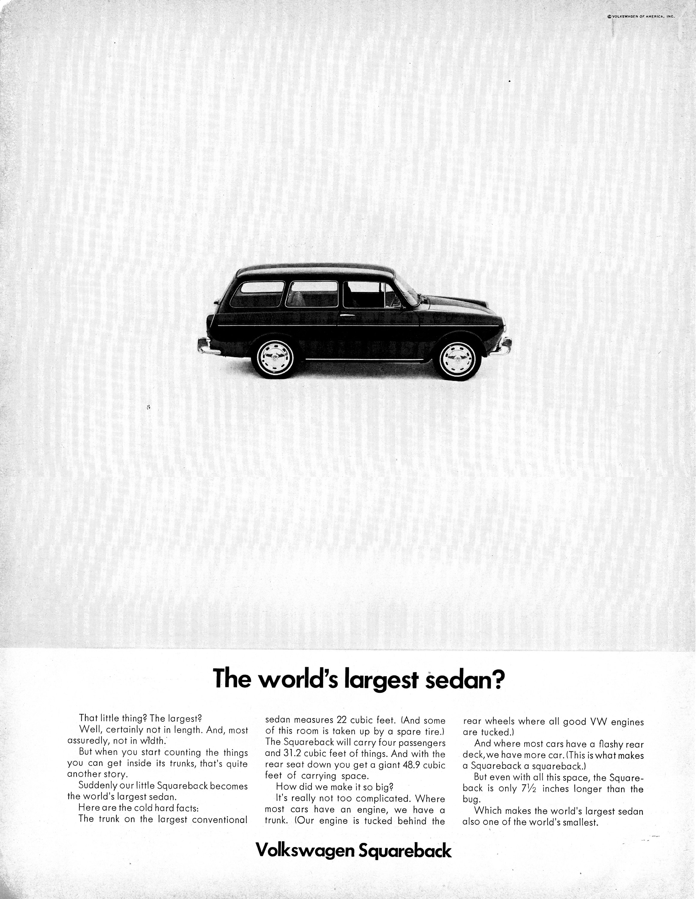 1968 VW Squareback-worlds Largest Sedan-original 13.5 10.5 Magazine Ad ...