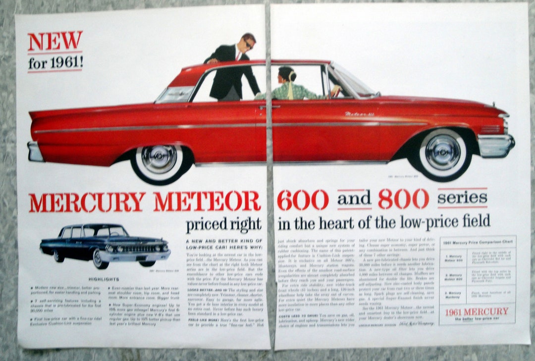 1961 Mercury Meteor 600 + 800 Red 2 Door Original 2 Page 13.5 * 10.5 ...