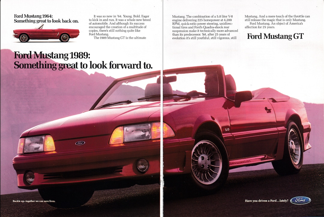 1989 Ford Mustang 5.0 Liter Red Convertible Original 2 Page Magazine Ad ...