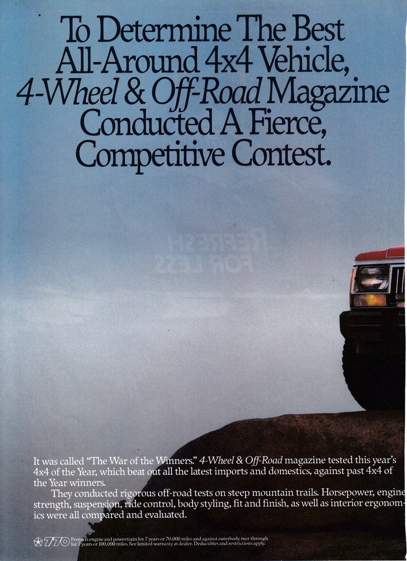 1990 Jeep Cherokee-war of the Winners-original 2 Page Magazine | Etsy