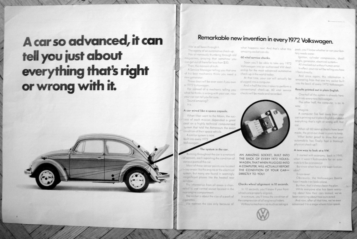 1972 VW Beetle-computer Remarkable Invention-original 2 Page Magazine ...