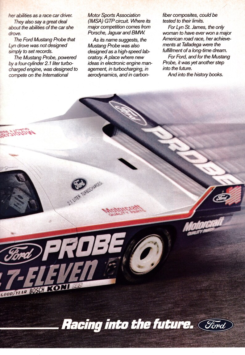 1986 Lyn St James Ford Mustang Probe Original 2 Page Magazine - Etsy