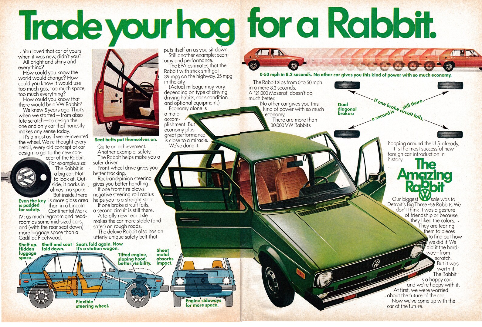 1975 VW Rabbit-trade in Your Hog-39 Mpg-original 2 Page - Etsy Canada