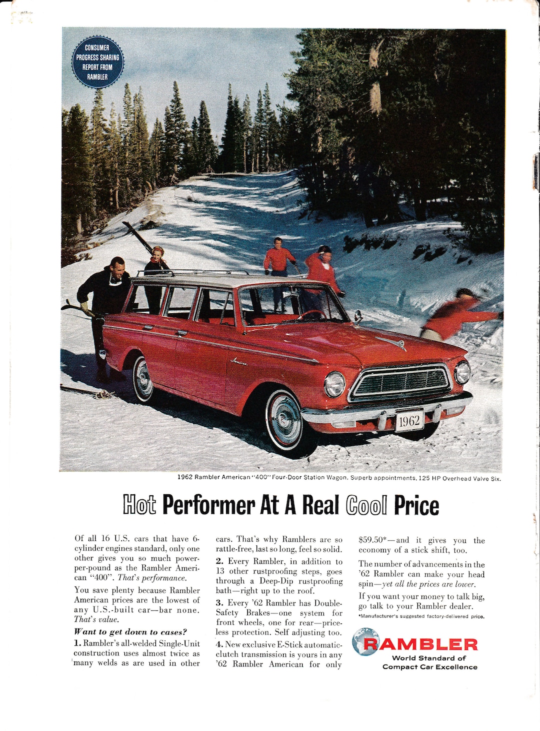 1962 Rambler 400 4 Door Station Wagon-red -125 Overhead V-6 -original ...