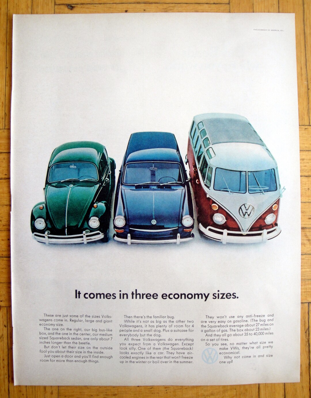 1967 VW Beetle Squareback Bus-3 Sizes Volkswagen Original 13.5 * 10.5 ...