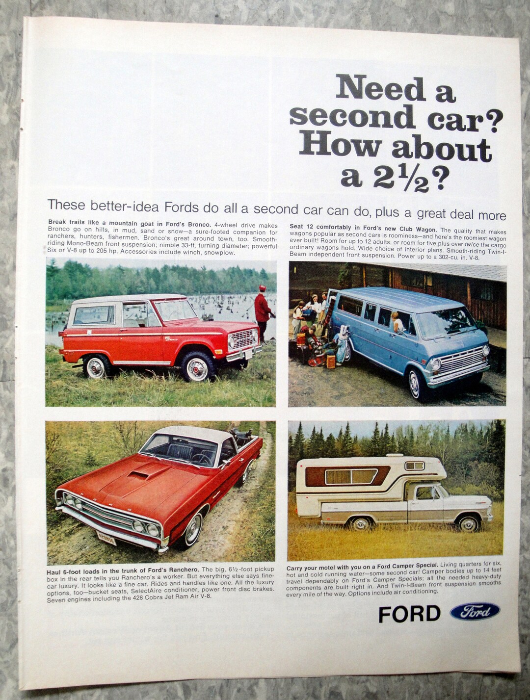 1969 Ford Ranchero Camper Club Wagon Original 13.5 10.5 Magazine Ad - Etsy