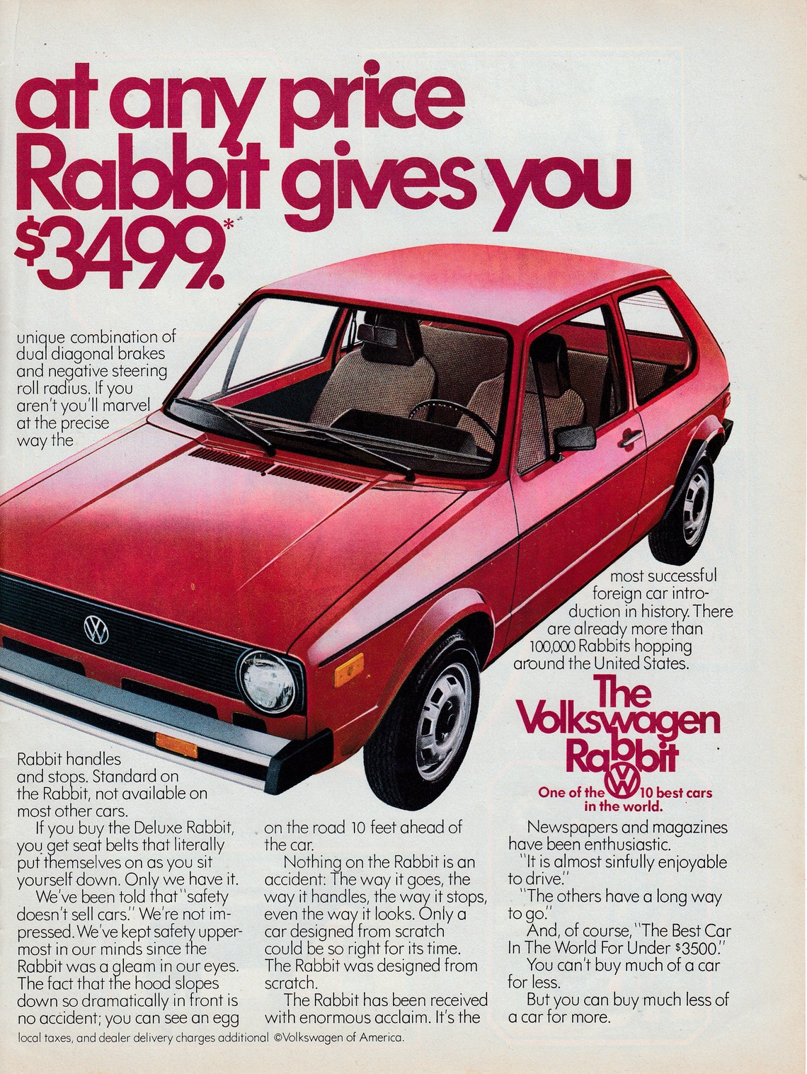 1976 VW Rabbit most Car for 3499 Red 2 Door Sedan-original 2 - Etsy Canada