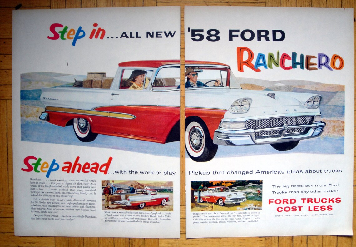 1958 Ford Ranchero Pickup Truck-300 HP-V-8 Original 2 Page - Etsy