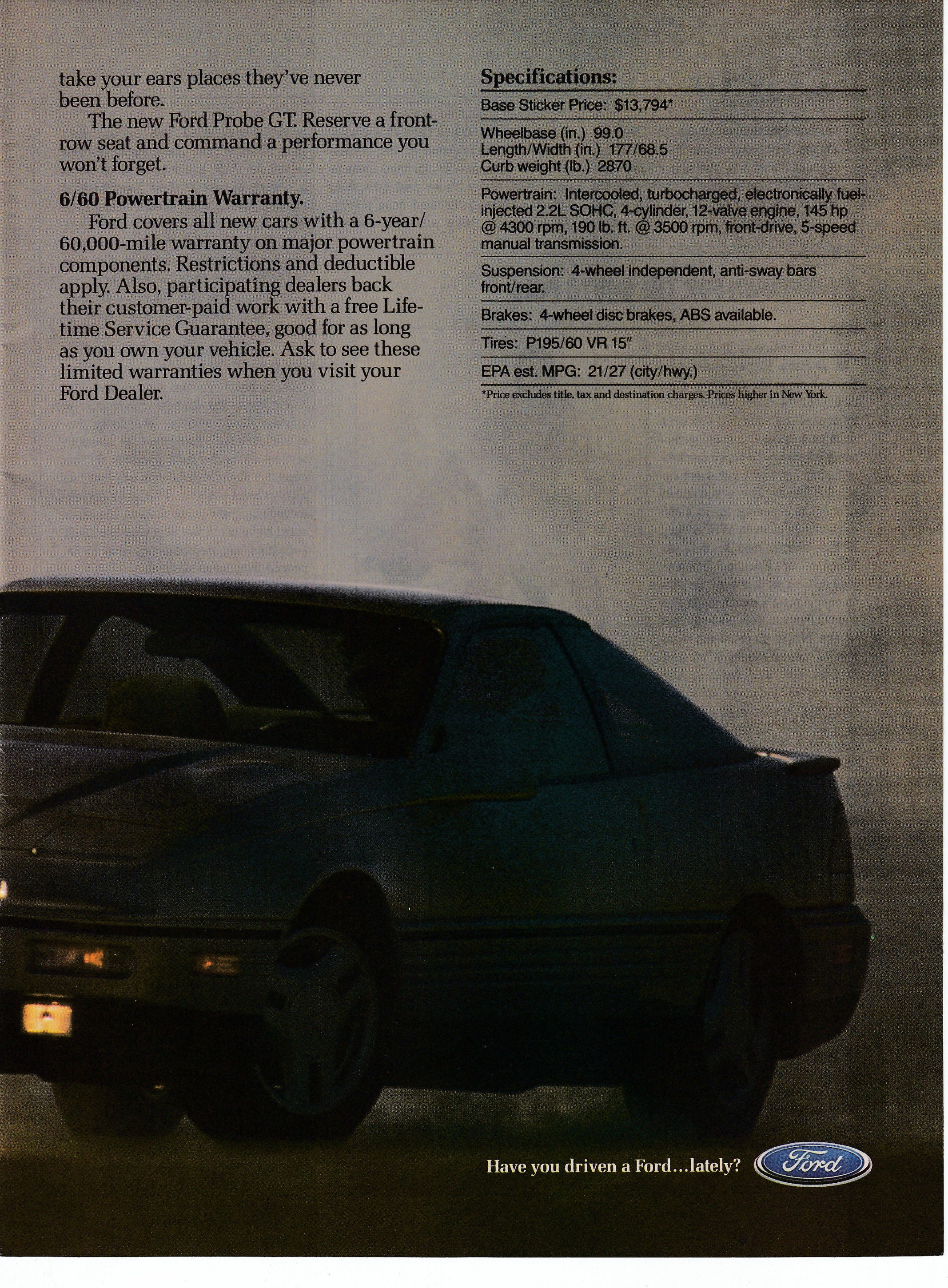 1988 Ford Probe GT Original 2 Page Magazine Ad-performance You | Etsy ...