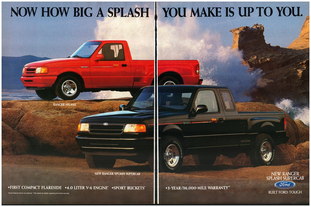 1994 Ford Ranger Splash Supercab Pickup Truck Original 2 Page Magazine ...