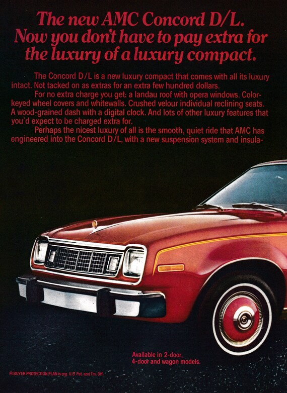 Vintage 1970s AMC Concord D/L Print Ad Advertisements Art ...