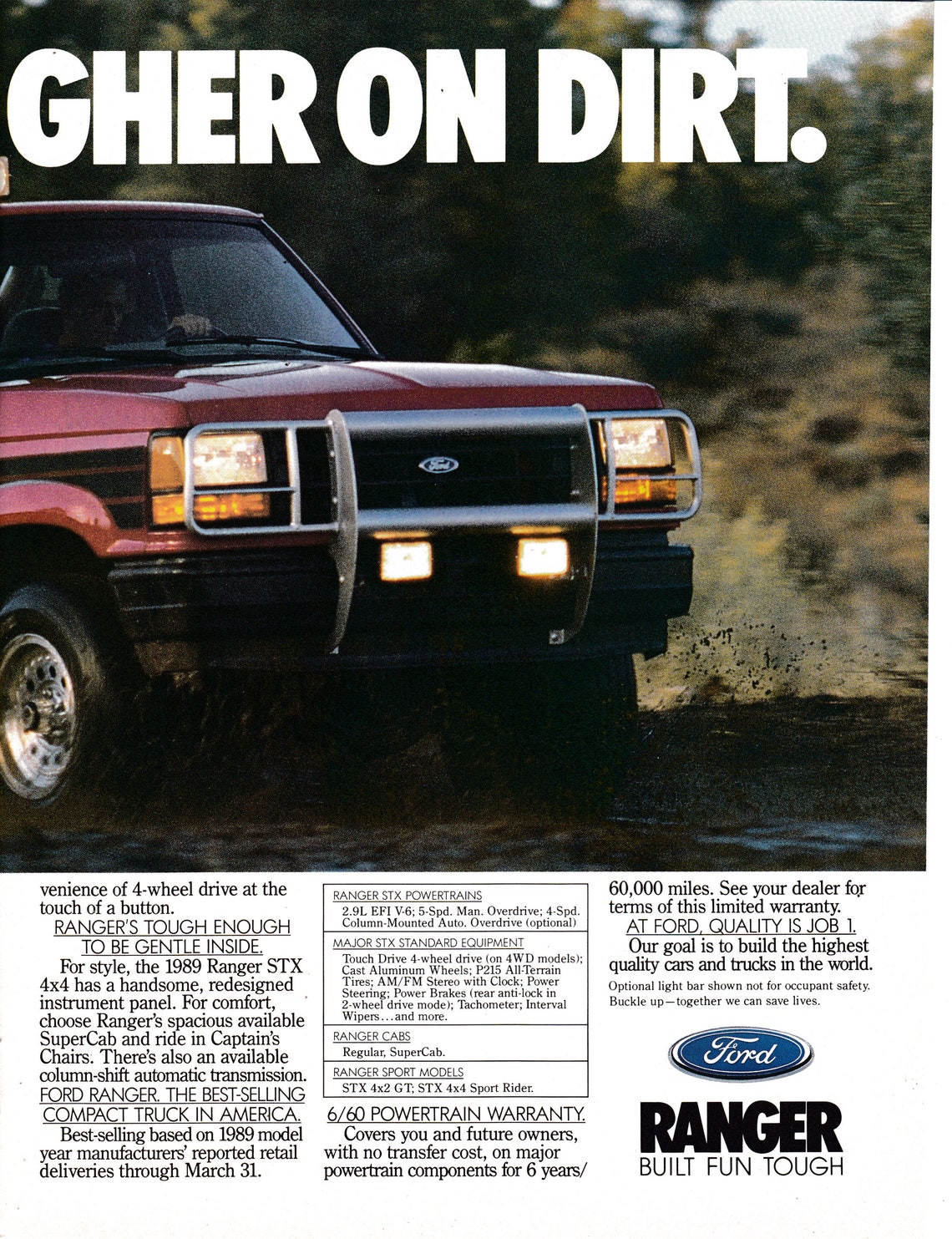 1989 Ford Ranger STX 44 2.9 Liter V-6-P215 Tires Original | Etsy