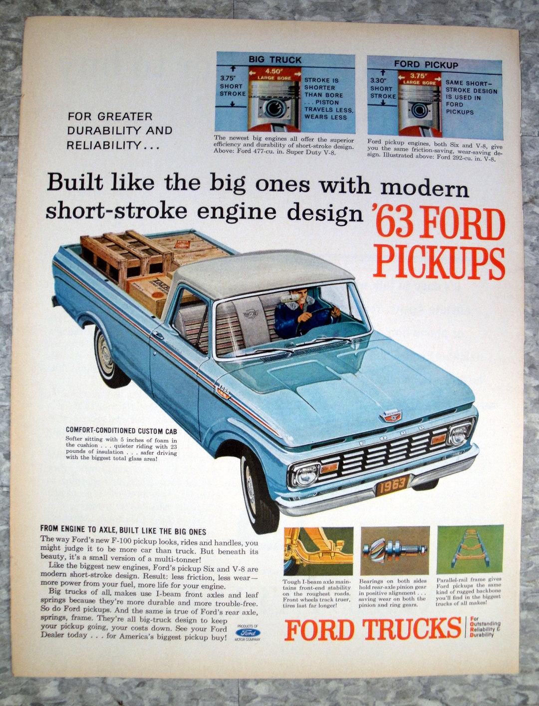1963 Ford F-100 Pickup Truck Blue Original 13.5 * 10.5 Magazine Ad - Etsy