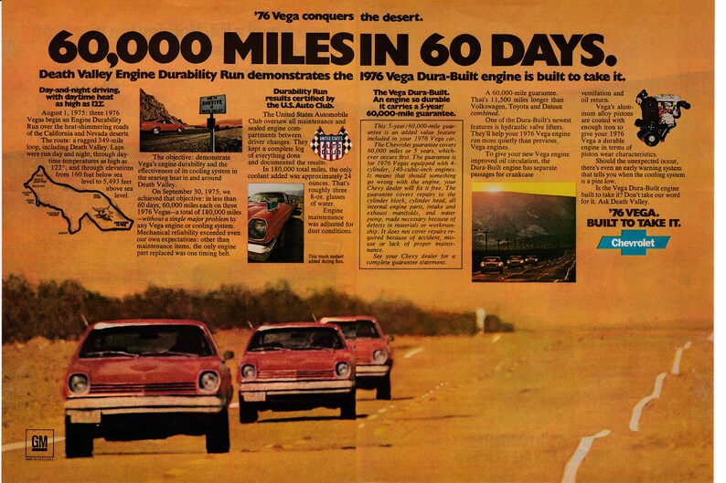 1976 Chevrolet Vega-Death Valley Testing-Automobile-Original 2 | Etsy