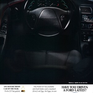 1993 Ford Probe Gt-interior Car of the Year-original 2 Page Magazine Ad ...
