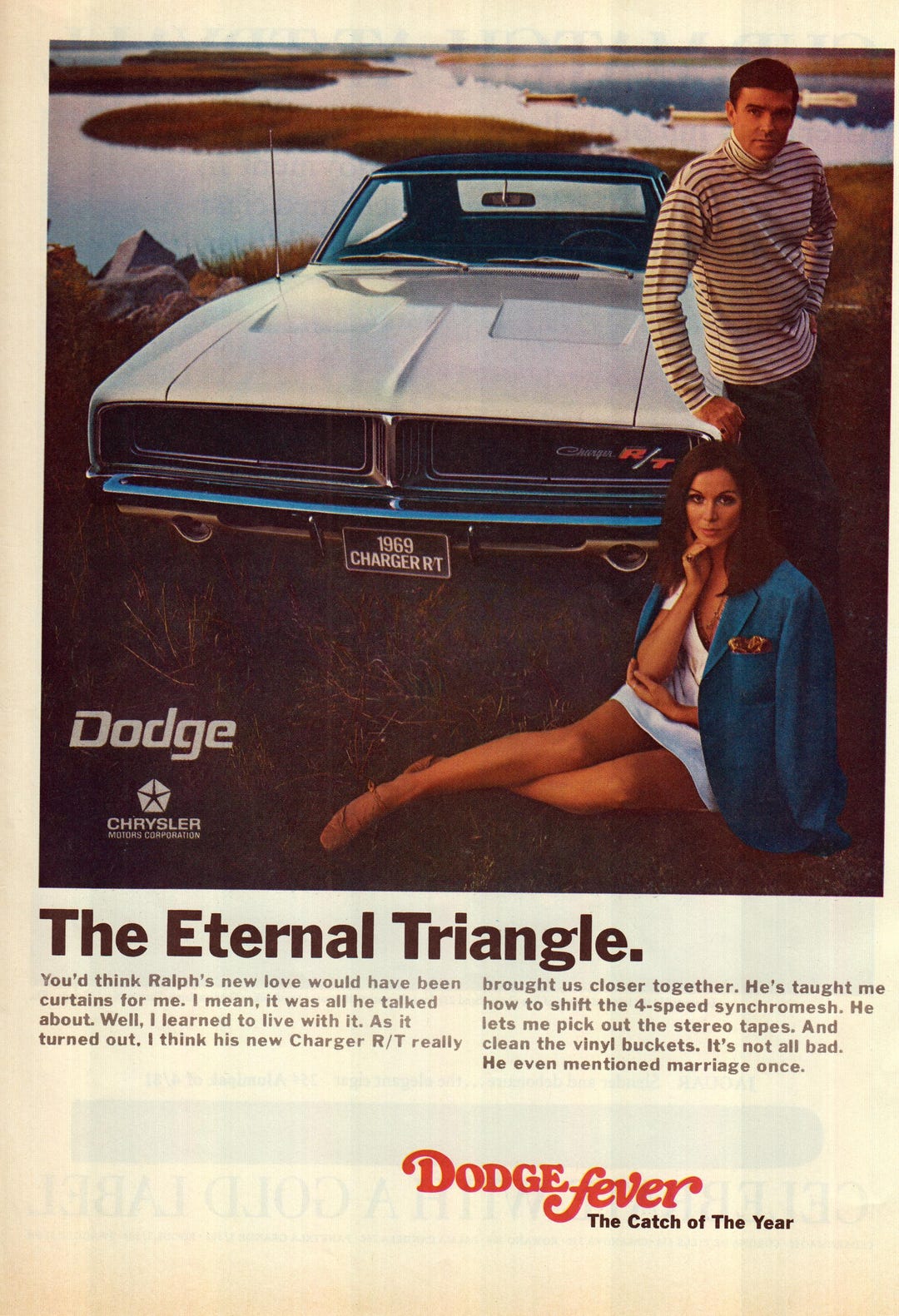 1969 Dodge Charger RT the Eternal Triangle 4 Speed Original Magazine Ad ...