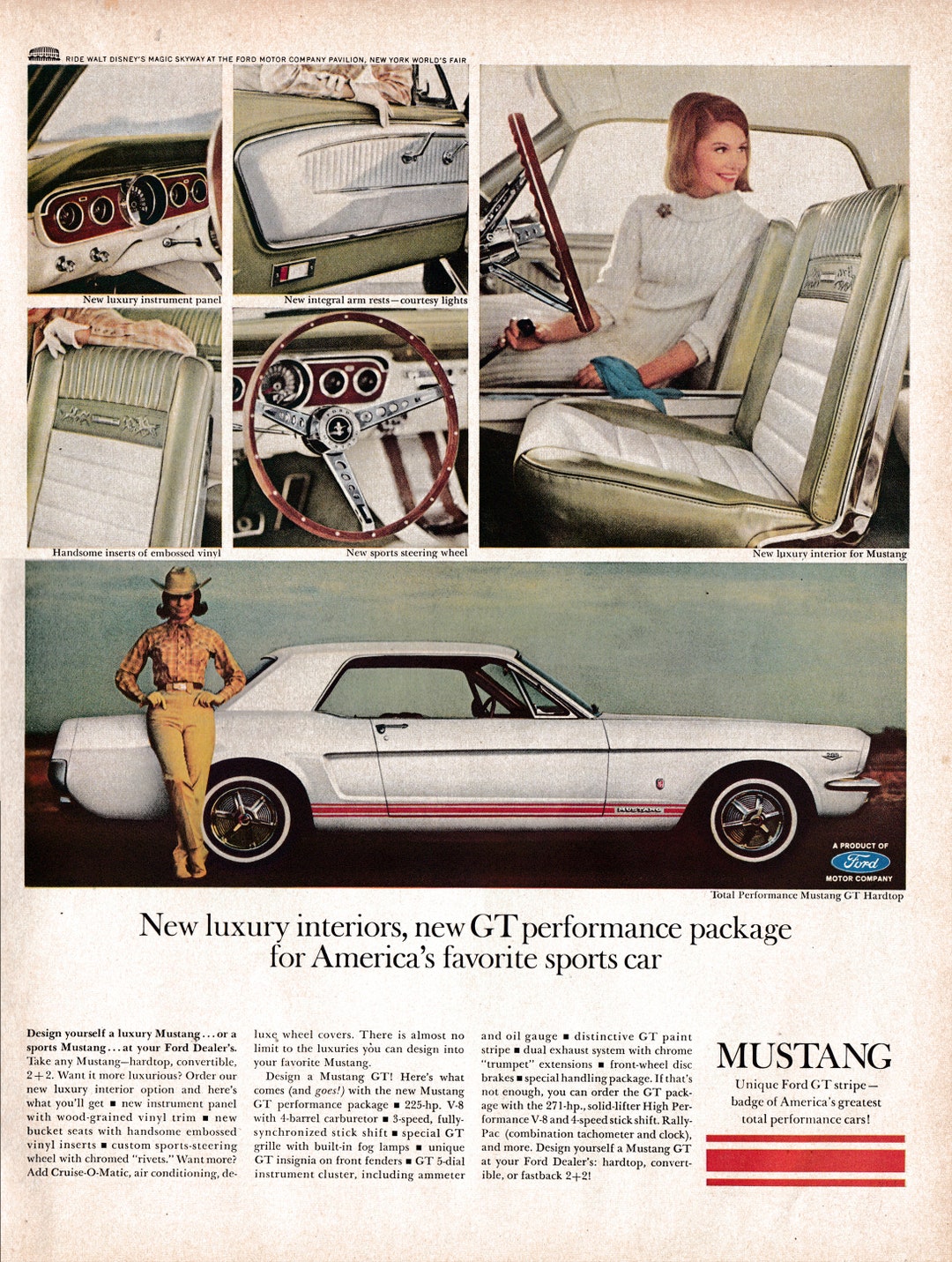 1965 Ford Mustang GT-225 HP-4 Barrel V-8-white-original 13.5 * 10.5 ...