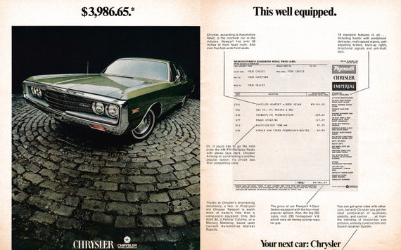 1970 Chrysler Newport-shows Sample Invoice-original 2 Page - Etsy