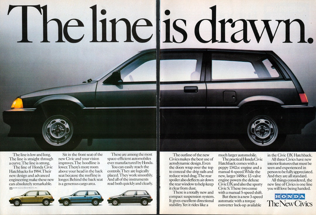 1984 Honda Civic Hatchback Draw the Line Original 2 Page Magazine Ad - Etsy