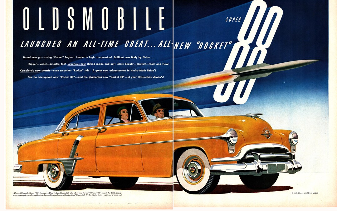 1951 Oldsmobile Super 88 De Luxe Original 2 Page 13.5 * 10.5 Magazine ...