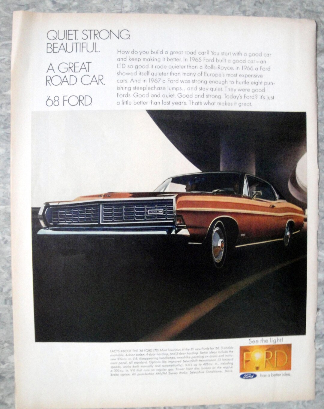 1968 Ford LTD 428 Ci V-8 Original 13.5 * 10.5 Magazine Ad - Etsy
