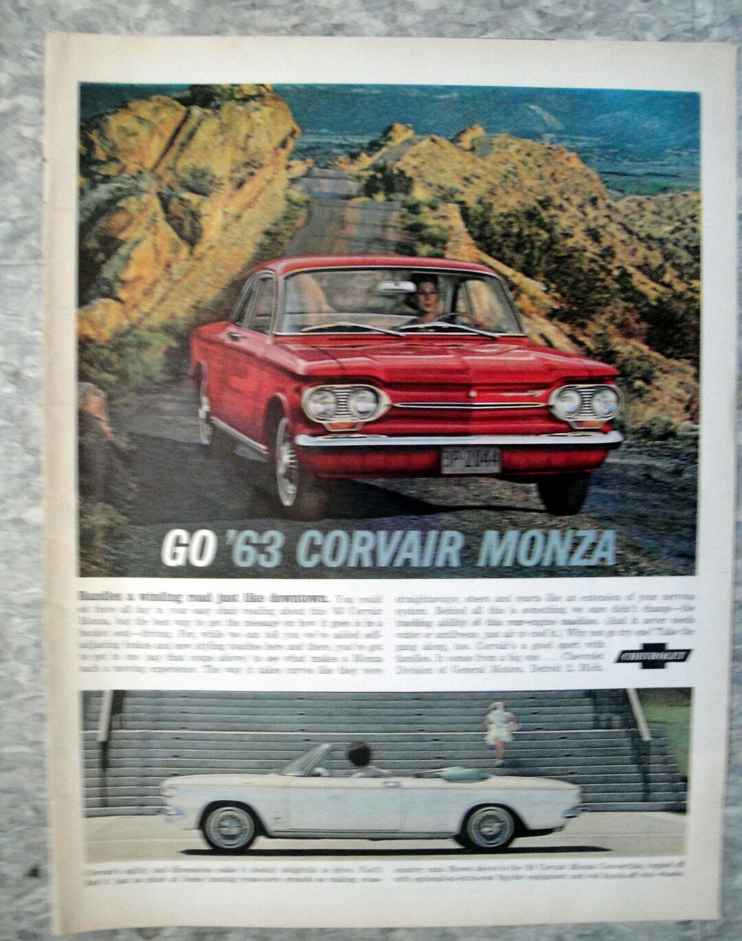 1963 Chevrolet Monza Sedan + Convertible Original 13.5 * 10.5 Magazine ...