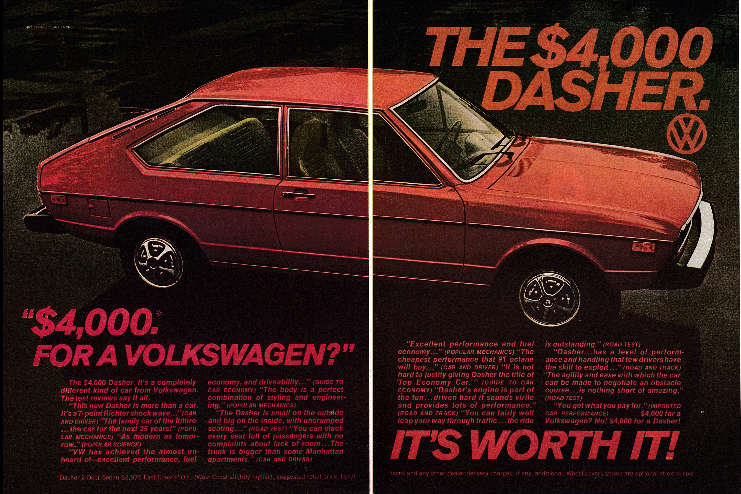1974 VW Dasher Volkswagen-red-4,000 Well Worth It-original 2 Page ...