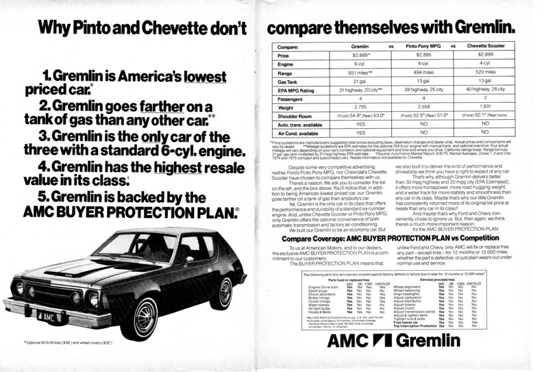 1975 AMC Gremlin-pinto Chevette Comparison-original 2 Page - Etsy