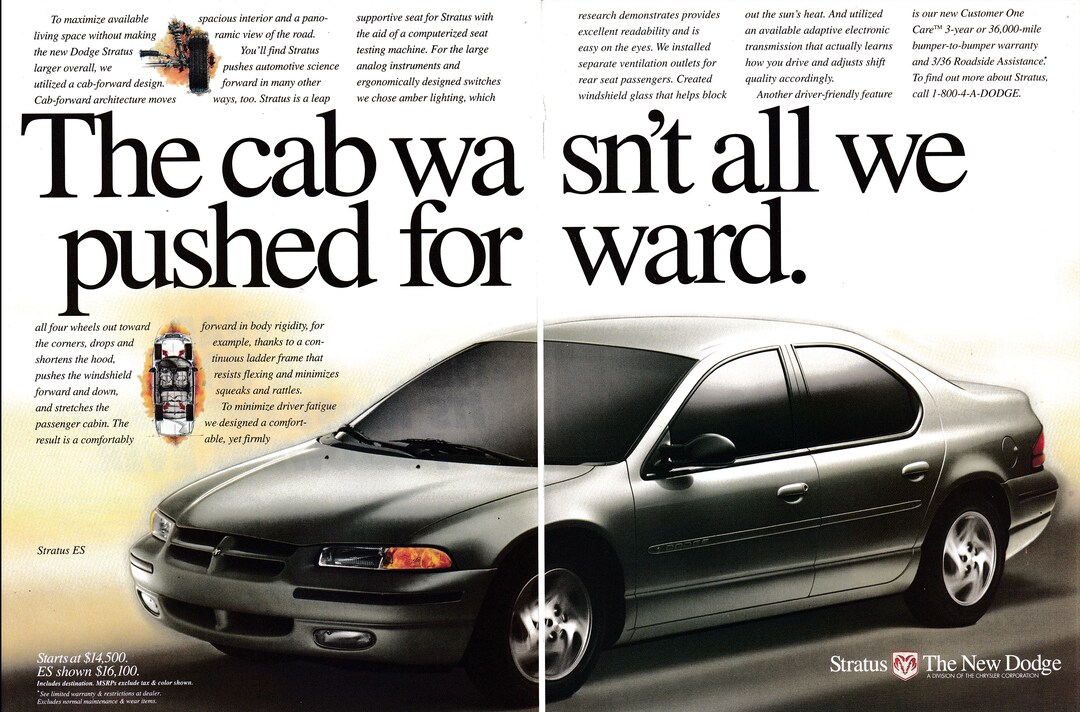 1995 Dodge Stratus ES Push The Cab Forward Original 2 Page Magazine Ad ...