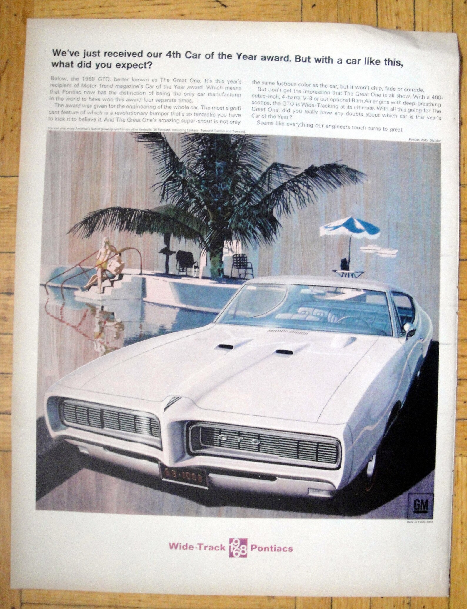 1968 Pontiac GTO 400 Cubic Inch Ram Air V-8-original 13.5 10.5 Magazine ...