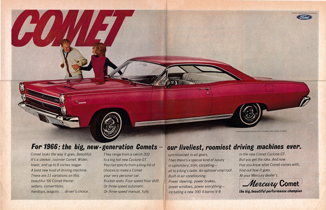 1966 Mercury Comet Cyclone-twin Scoop Hood-original 2 Page | Etsy