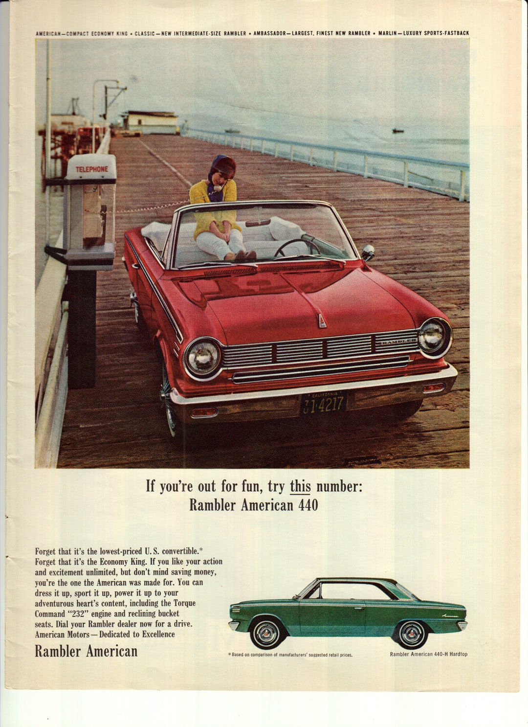 1965 Rambler Ambassador 440 Red Convertible American Motors-original ...