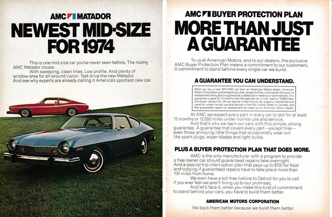 1974 AMC Matador Coupe-newest Mid Size-original 2 Page Magazine Ad - Etsy