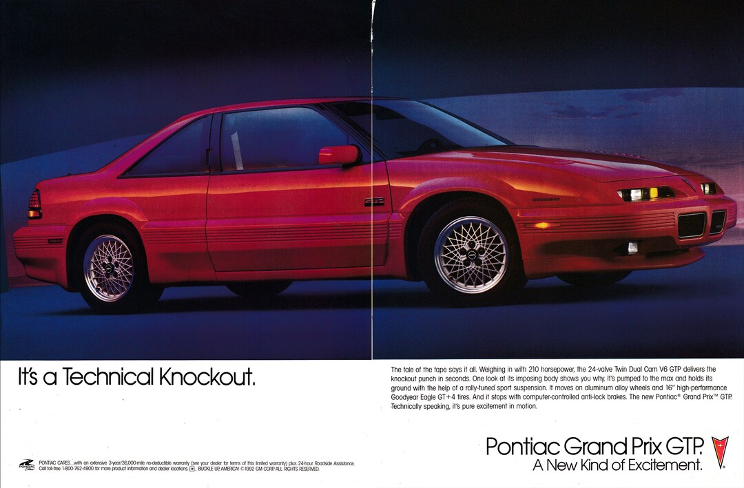 1992 Pontiac Grand Prix GTP 210 HP 24 Valve TKO Original 2 Page Ad - Etsy