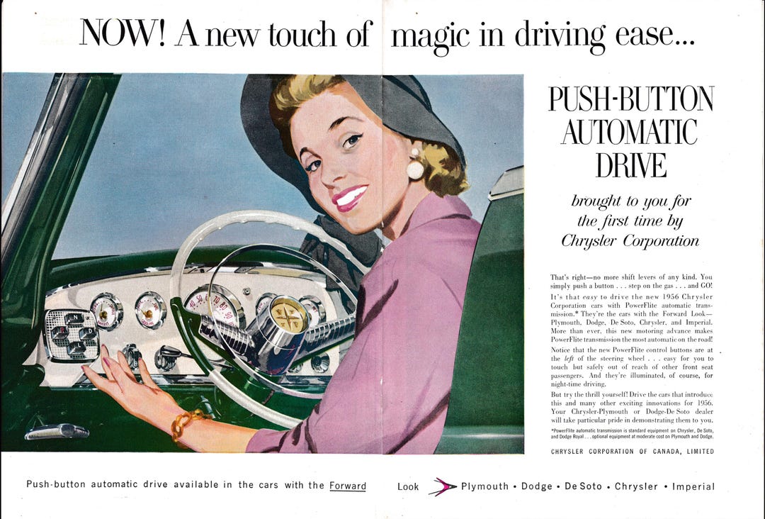 1955 Chrysler Push Button Auto Drive Interior Original 2 Page Magazine ...
