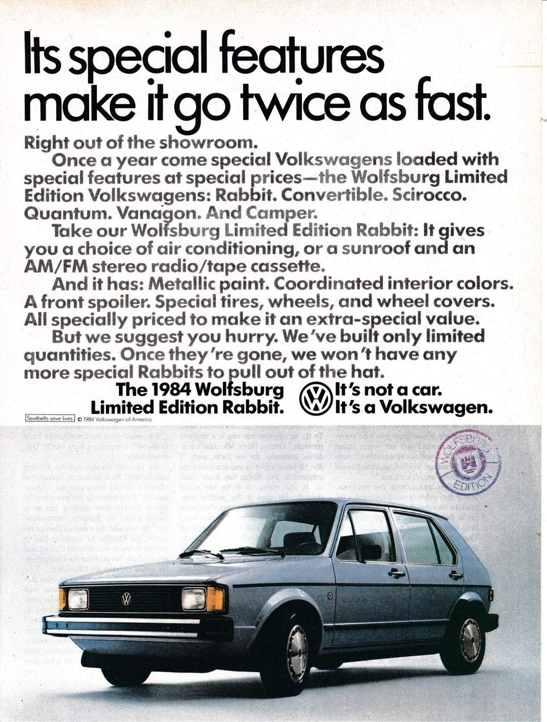 1984 VW Rabbit Wolfsburg Going Twice as Fast Volkswagen-original ...