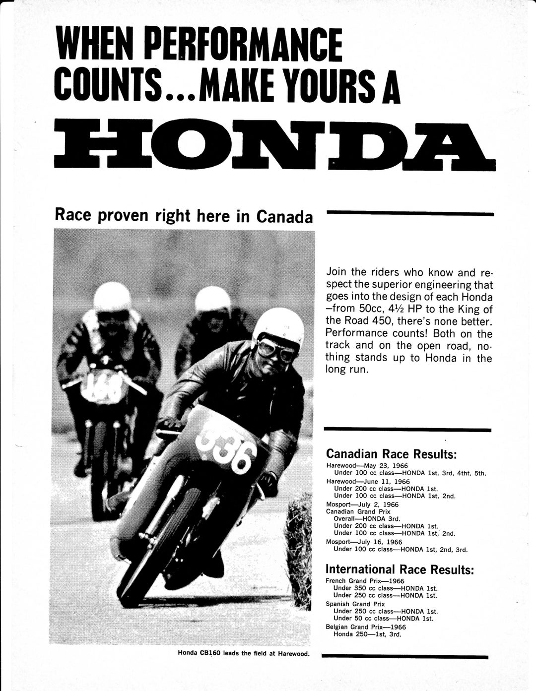 1966 Honda CB160 Motorcycle Racing Harewood Original Magazine Ad - Etsy