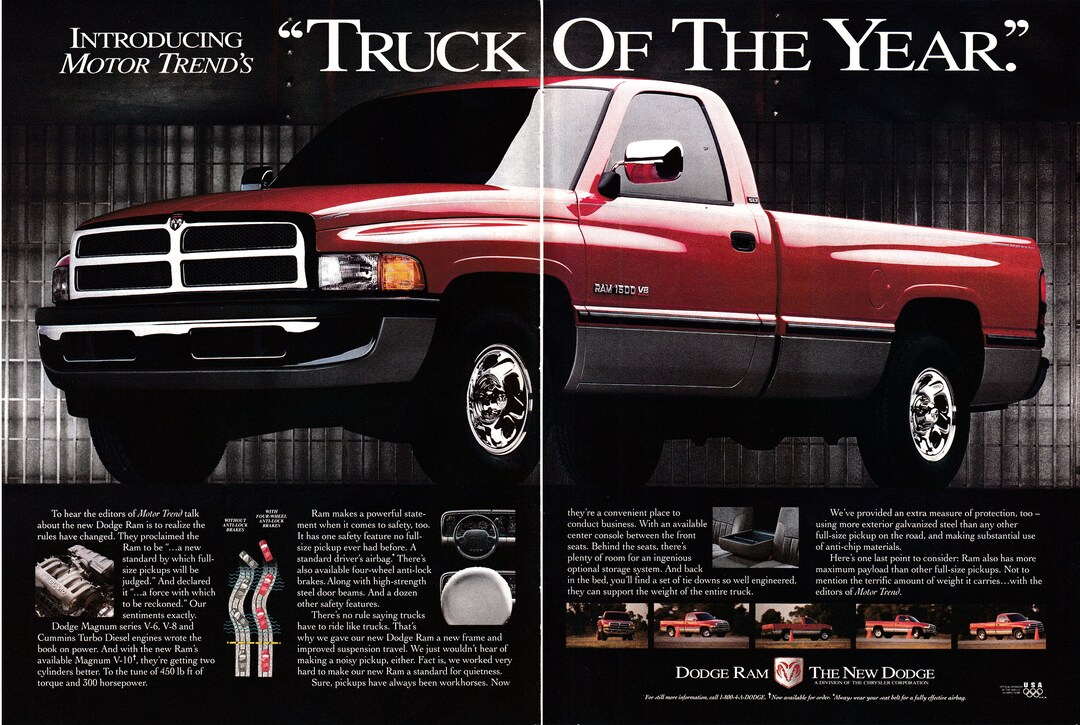 1994 Dodge Ram 1500 Truck of the Year-300 Horse Power-original 2 Page ...